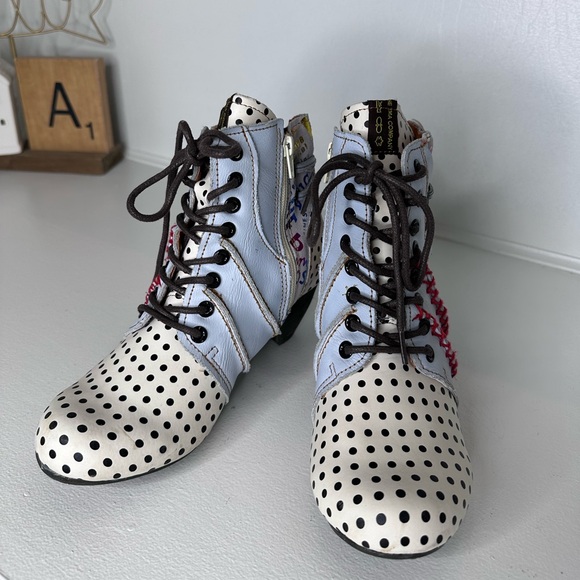 TMA | Shoes | Tma Maia Eyes Unique White Polka Dot Leather Boot Women ...